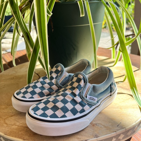 Vans | Shoes | Checkered Kids Vans 15 Slip Ons Blue Checked | Poshmark